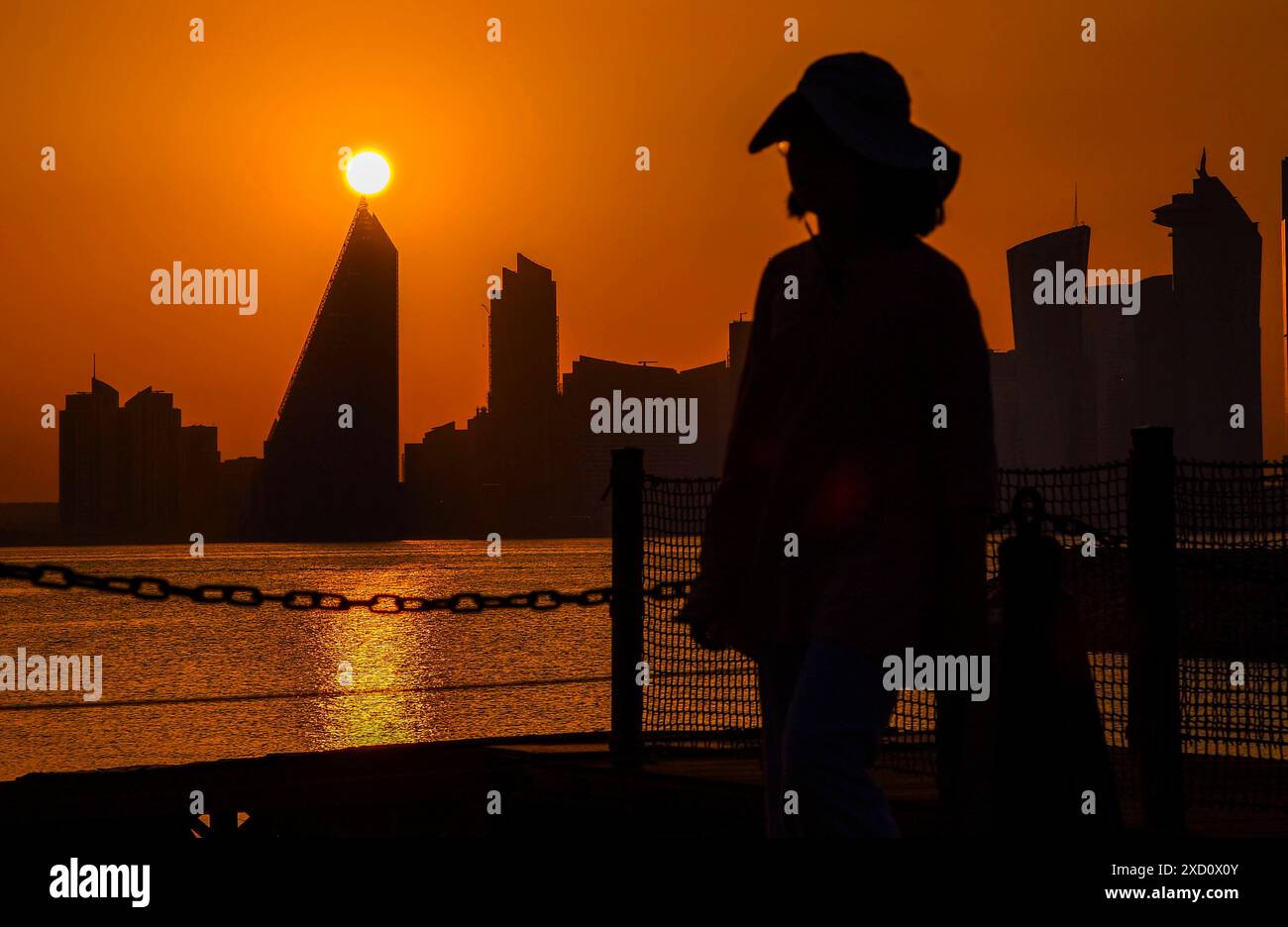 QATAR WEATHER 2024 People enjoy the sunset with the Doha skyline as ...