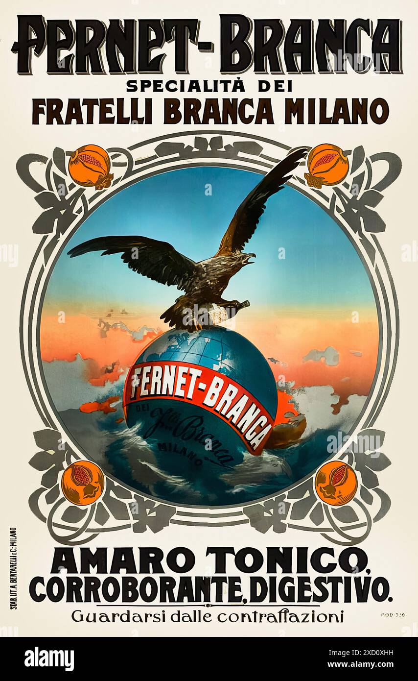 Fernet-Branca Amaro Tonico Milano c. 1900s. - Vintage Advertising Print ...