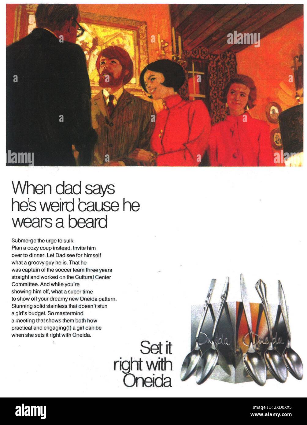 1969 Oneida ad - "When dad says he's weird cause he wears a beard Stock ...