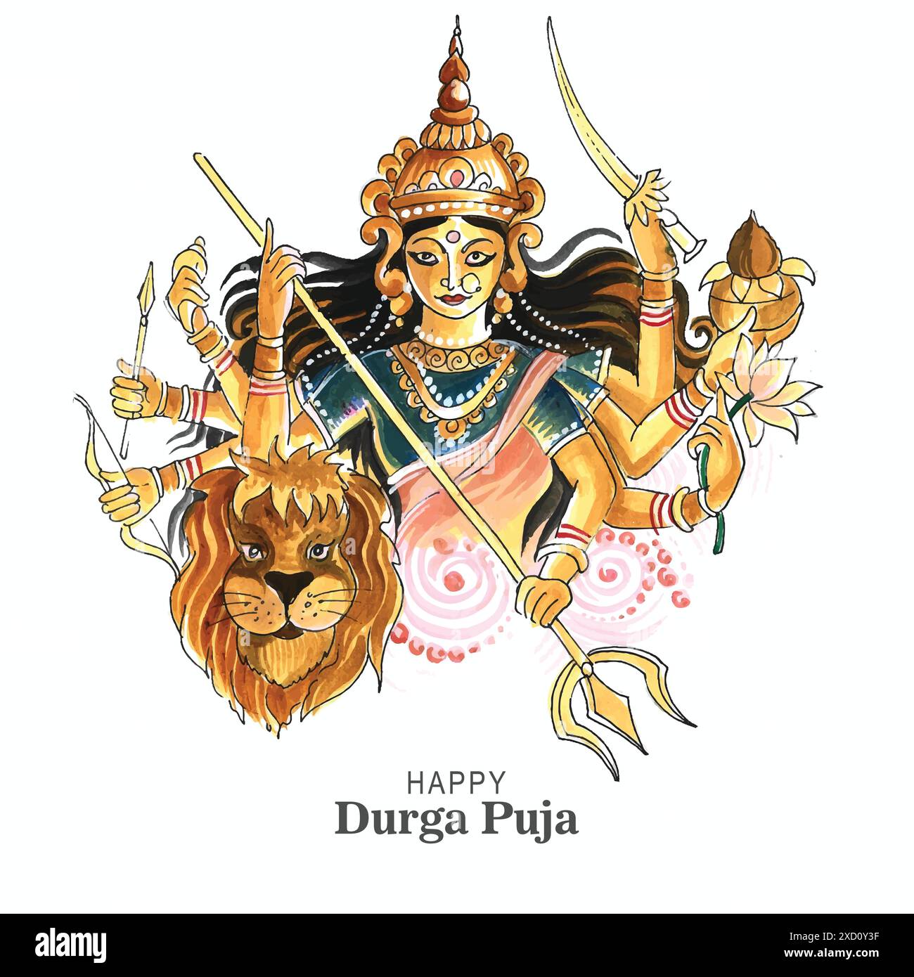 Goddess durga face in happy durga puja card background Stock Vector ...