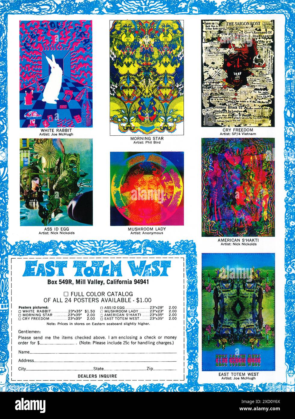 1968 East Totem West psychedelic posters ad Stock Photo - Alamy