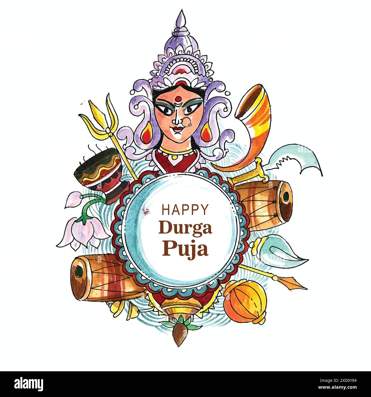 Goddess durga face in happy durga puja card background Stock Vector ...