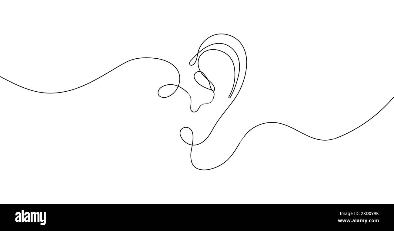 Human ear drawn in one continuous line. This linear contour silhouette ...