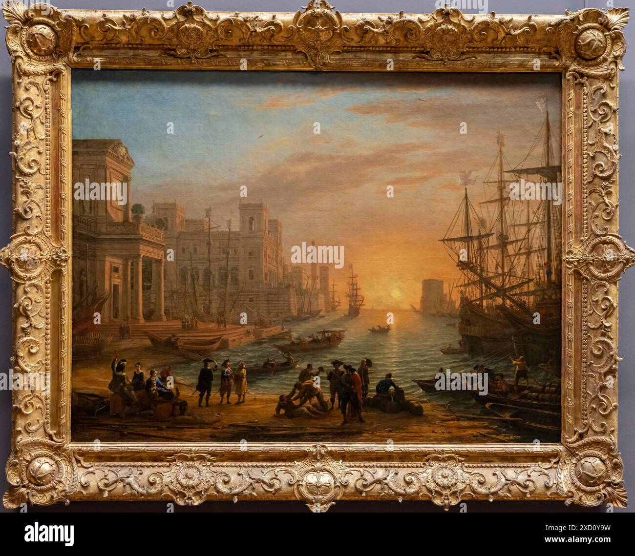 Paris, France - 06 14 2024: Le Louvre Museum. Seaport at Sunset Painted ...