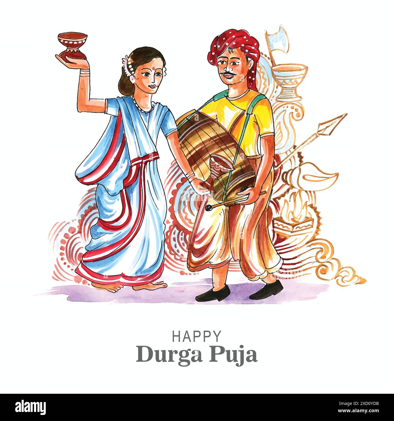 Beautiful happy durga pooja indian festival card background Stock ...