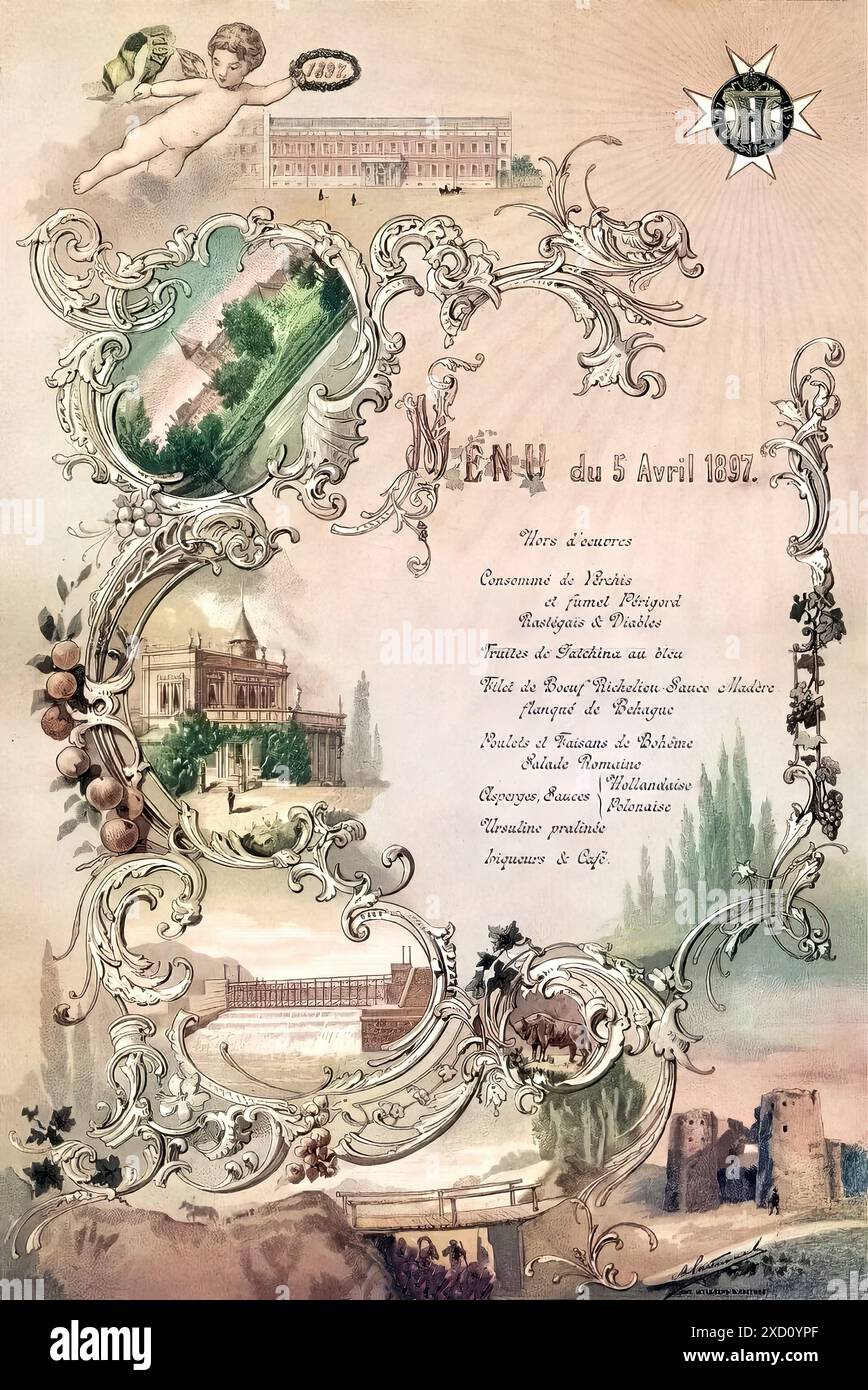 Menu du 5 Avril 1897 - Vintage Print Poster Stock Photo - Alamy