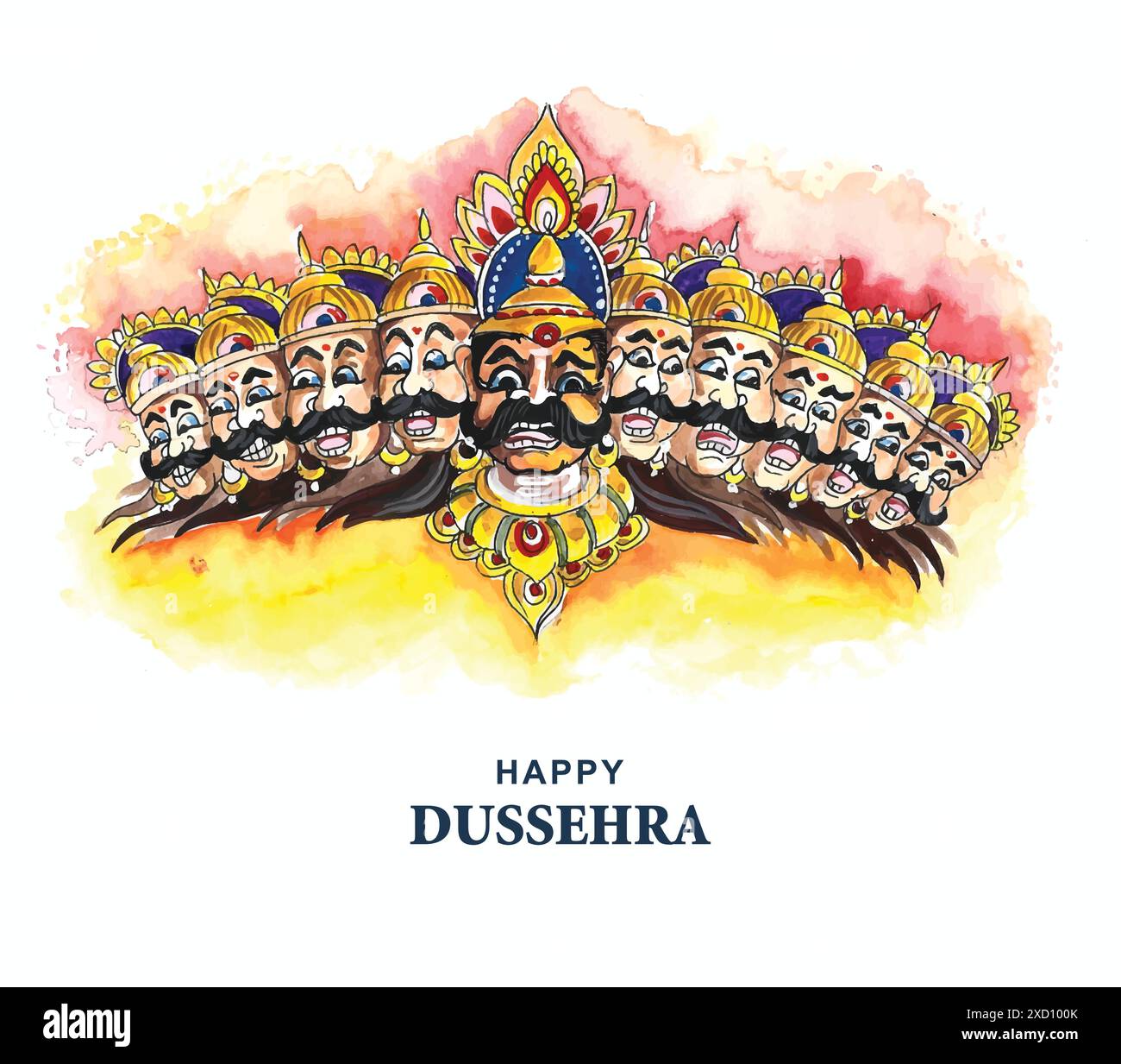 Happy dussehra celebration angry ravan with ten heads card design Stock ...
