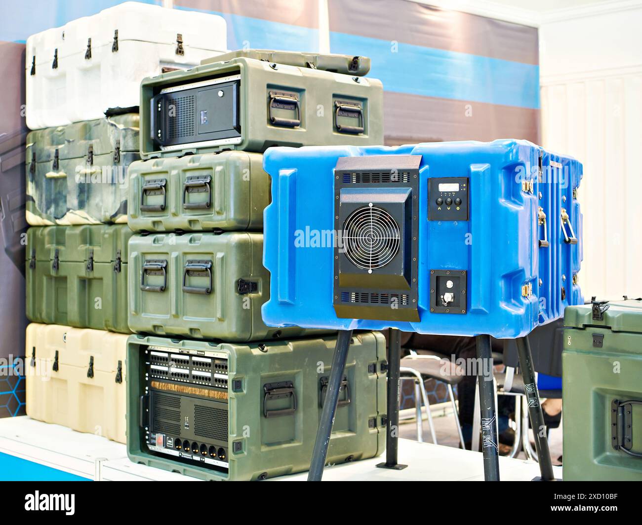 Protective industrial boxes and high-tech packaging on exhibition store ...