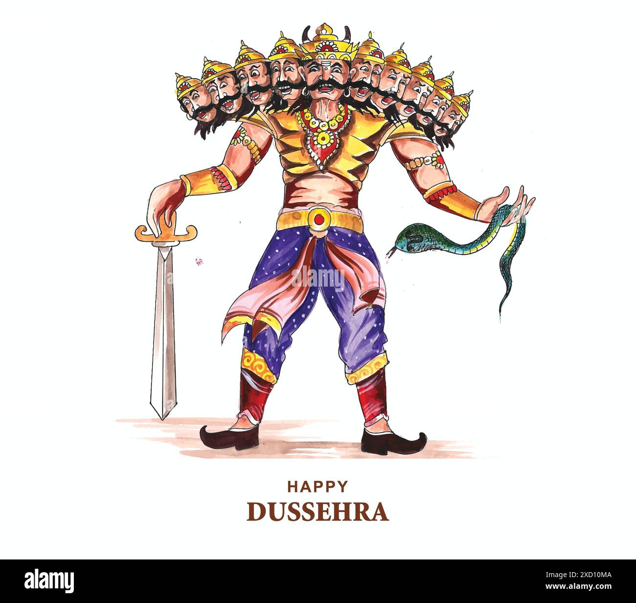 Happy dussehra celebration ravan with watercolor design Stock Vector ...