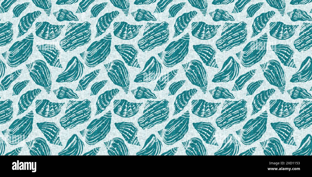 Teal turquoise blue white shell motif with linen seamless batik border ...