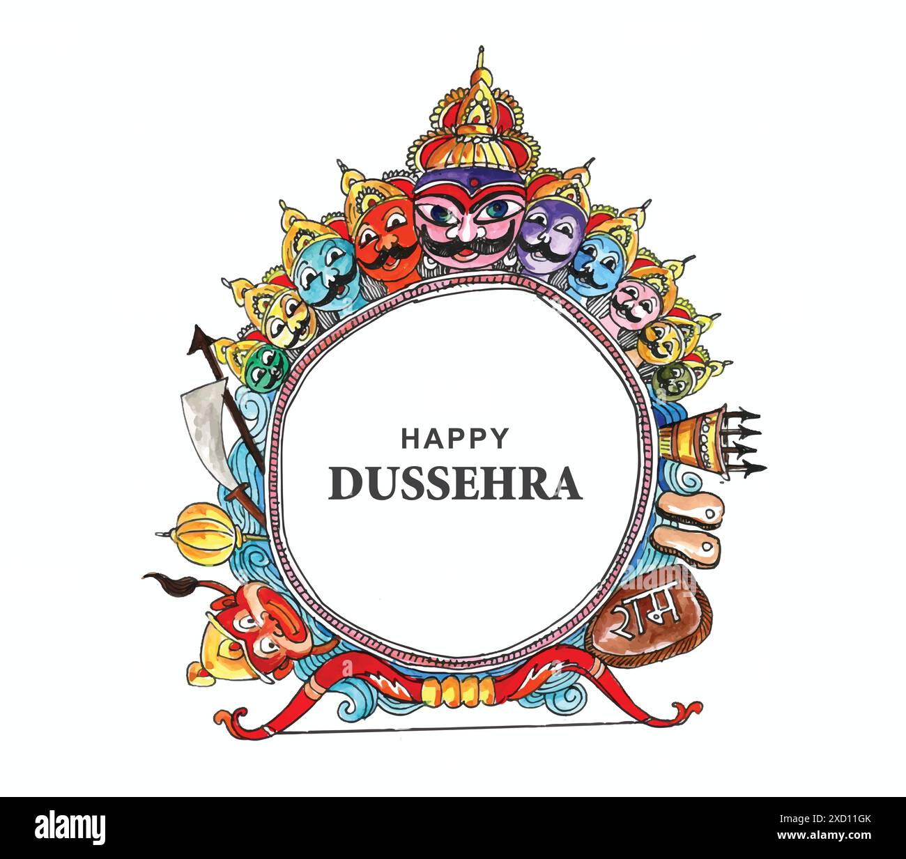 Happy dussehra celebration angry ravan with ten heads card design Stock ...