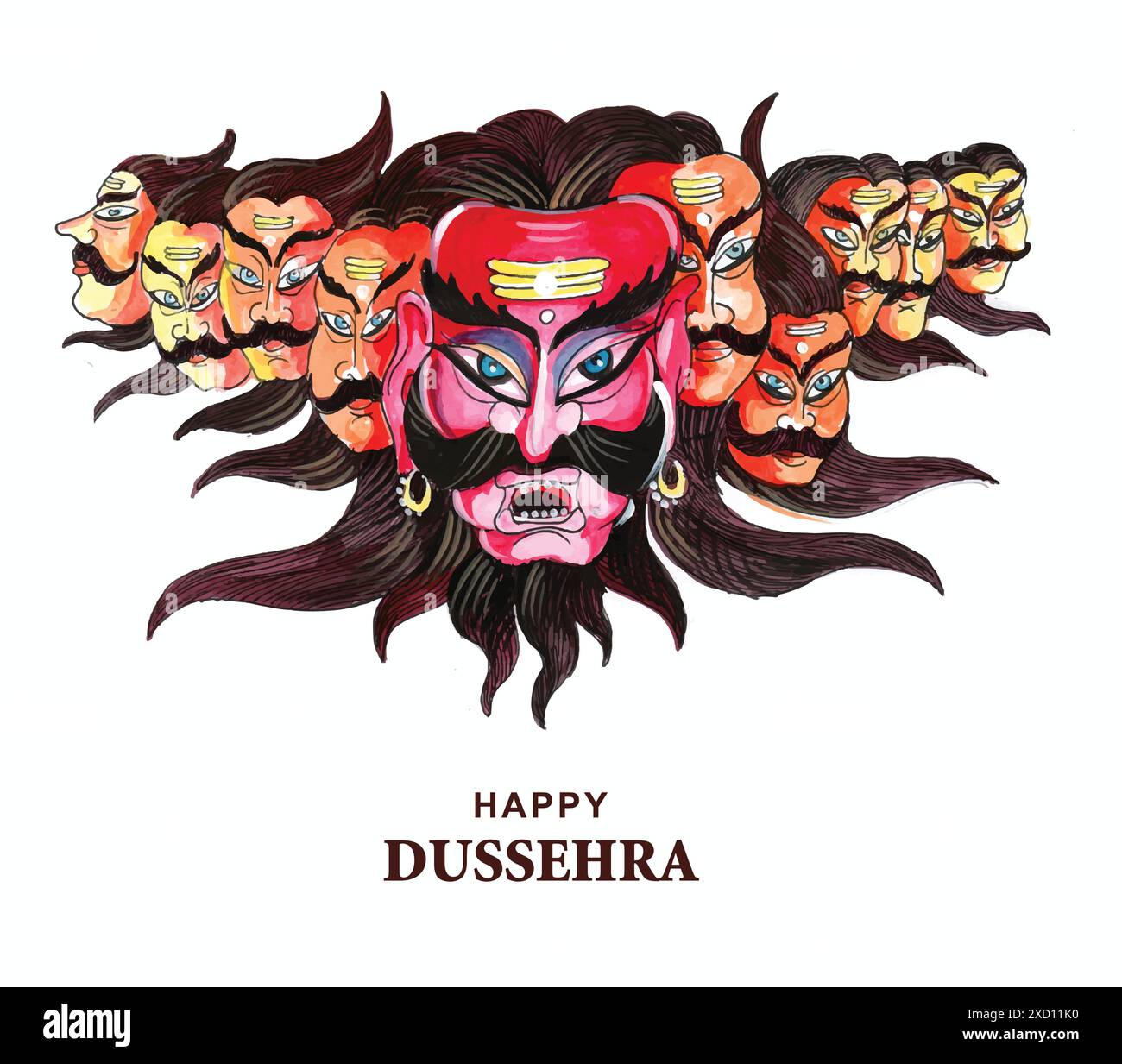 Happy dussehra celebration angry ravan with ten heads card design Stock ...
