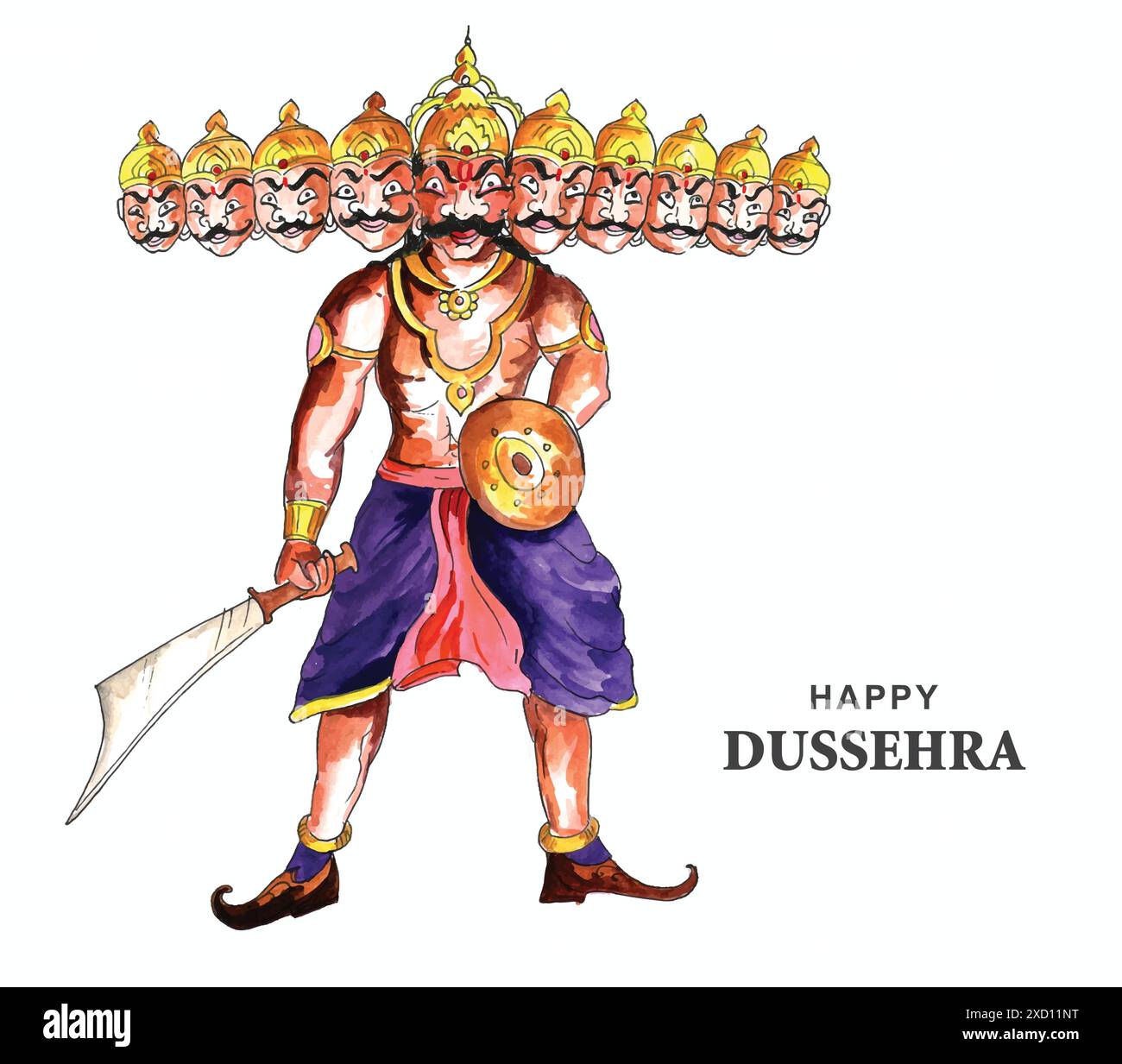 Happy dussehra celebration ravan with watercolor design Stock Vector ...