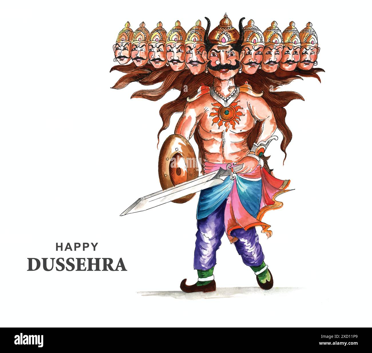 Happy dussehra celebration ravan with watercolor design Stock Vector ...