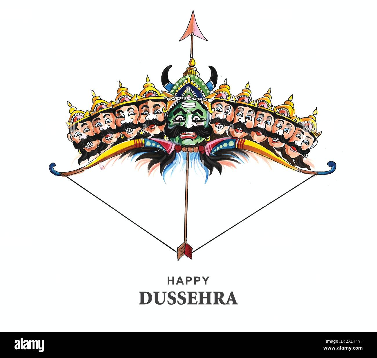 Happy dussehra celebration angry ravan with ten heads card design Stock ...