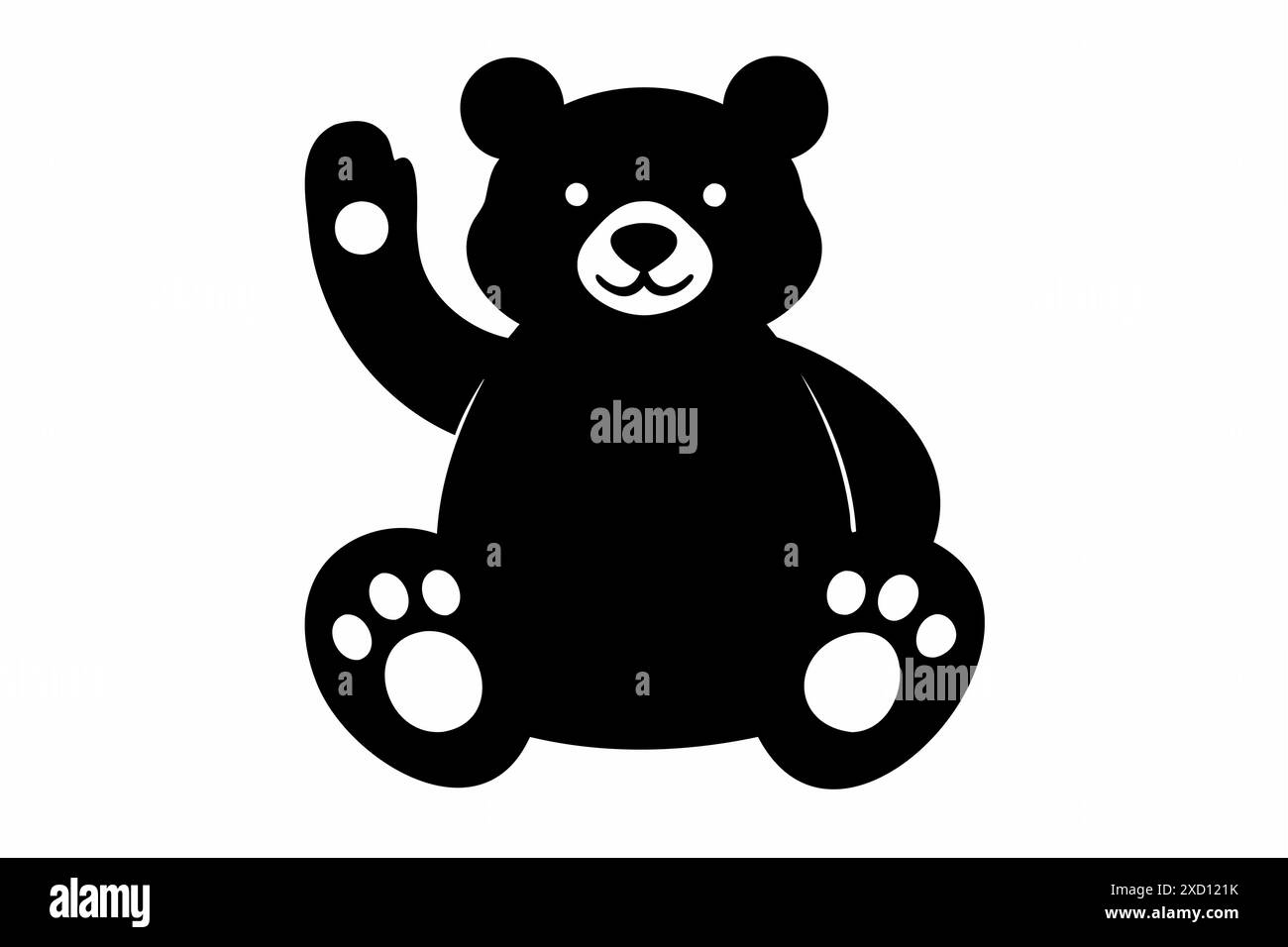 Black silhouette of sitting and waving toy bear isolated on a white ...