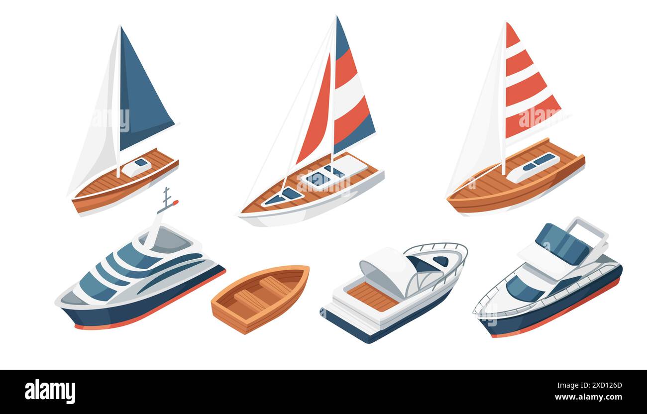 Vector illustration of various motor and sail boats, isolated on white background Stock Vector ...