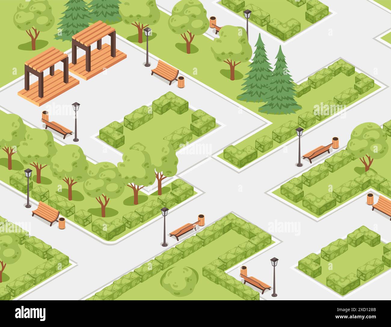 Isometric city park landscape design concept in vector illustration ...