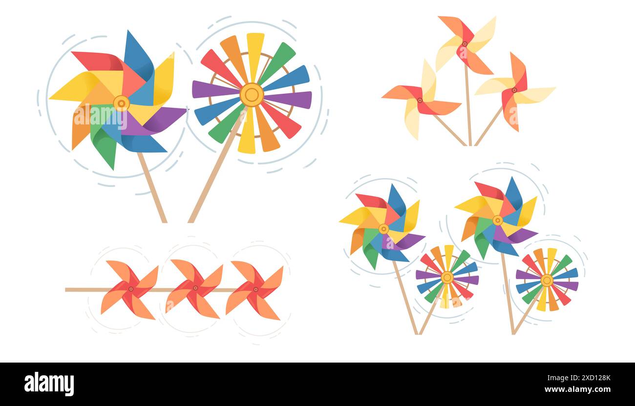 Set of Colorful pinwheel toy vector illustration isolated on white ...