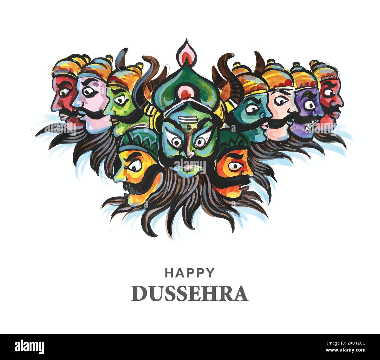 Happy dussehra celebration angry ravan with ten heads card design Stock ...