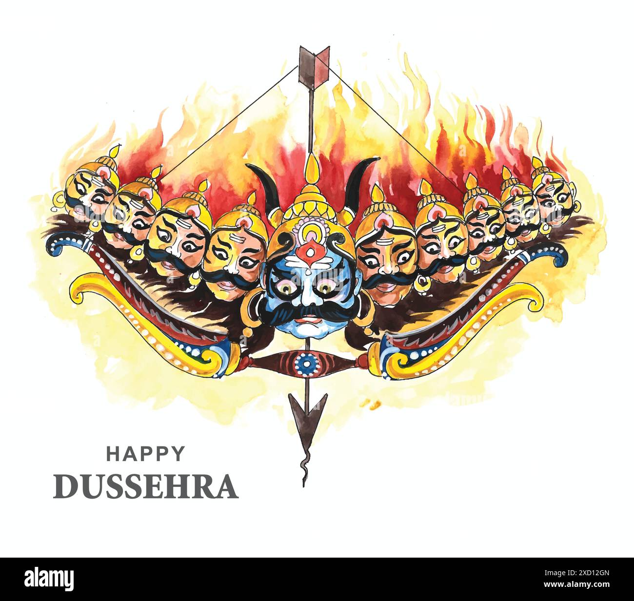 Happy dussehra celebration angry ravan with ten heads card design Stock ...