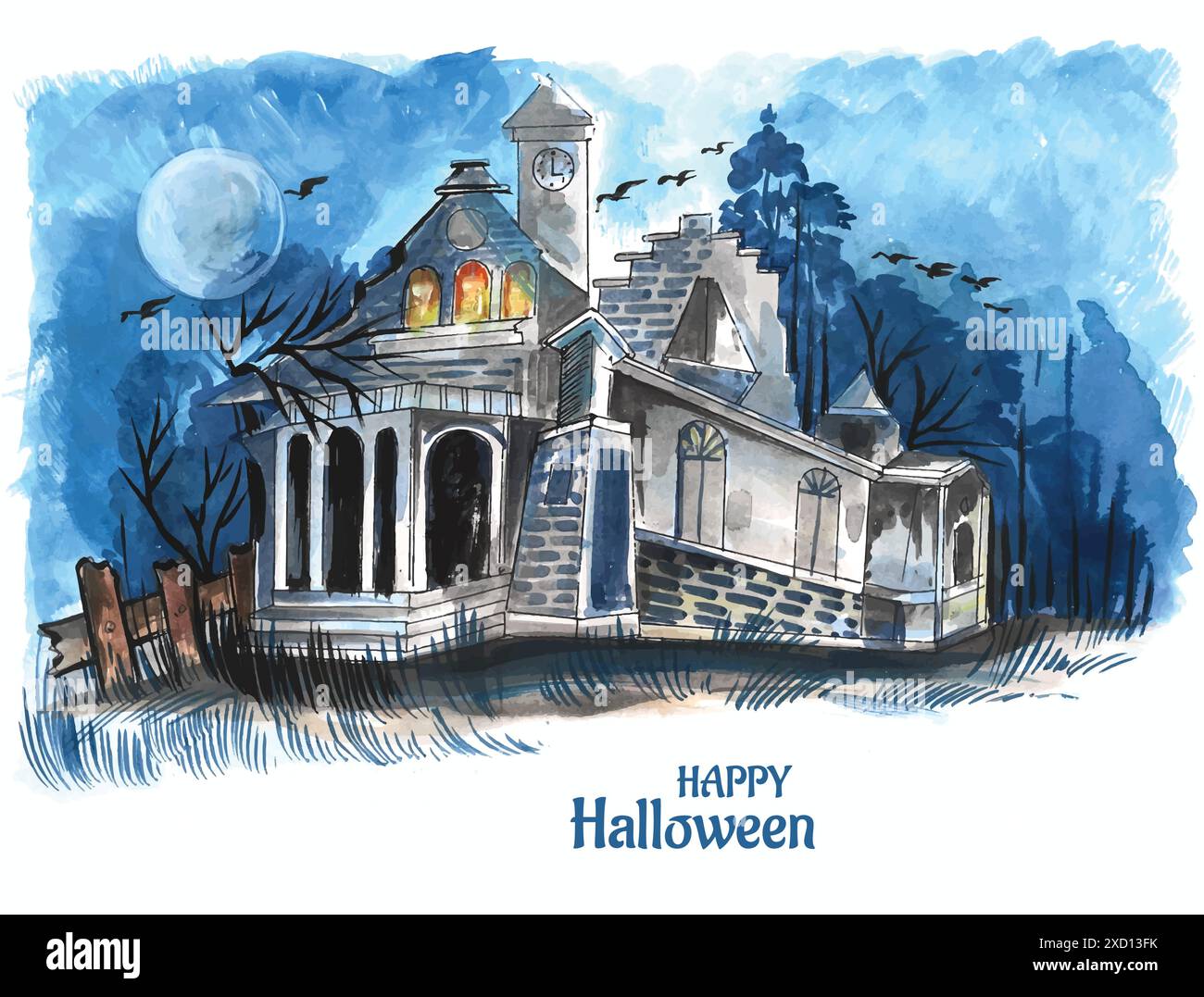 Halloween spooky house watercolor background Stock Vector Image & Art ...