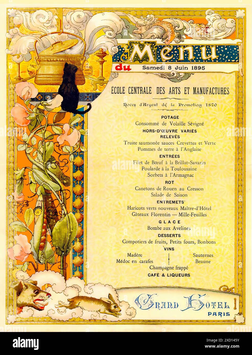 Grand Hotel Menu, Paris, 1895 - Vintage Print Poster Stock Photo - Alamy