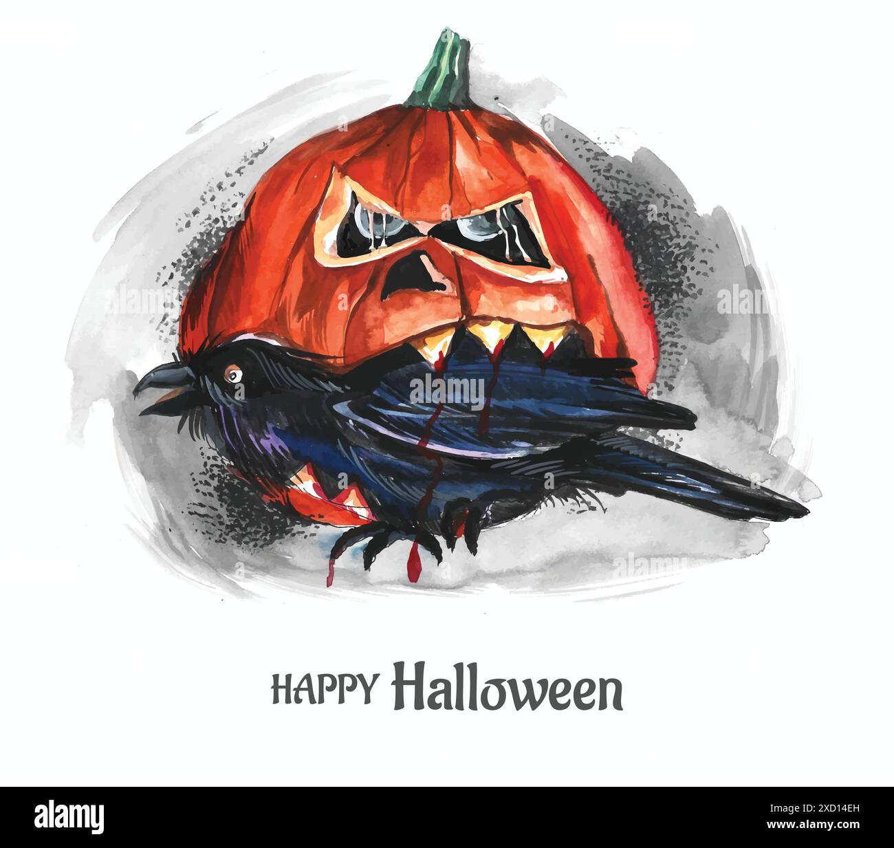 Halloween horror pumpkins with raven background Stock Vector Image ...