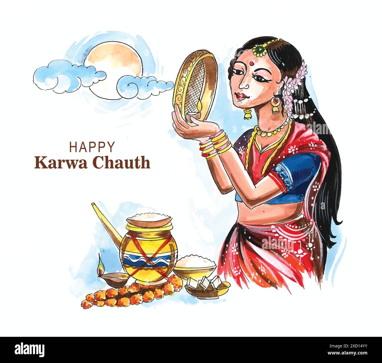Beautiful Karwa chauth celebration festival card background Stock ...