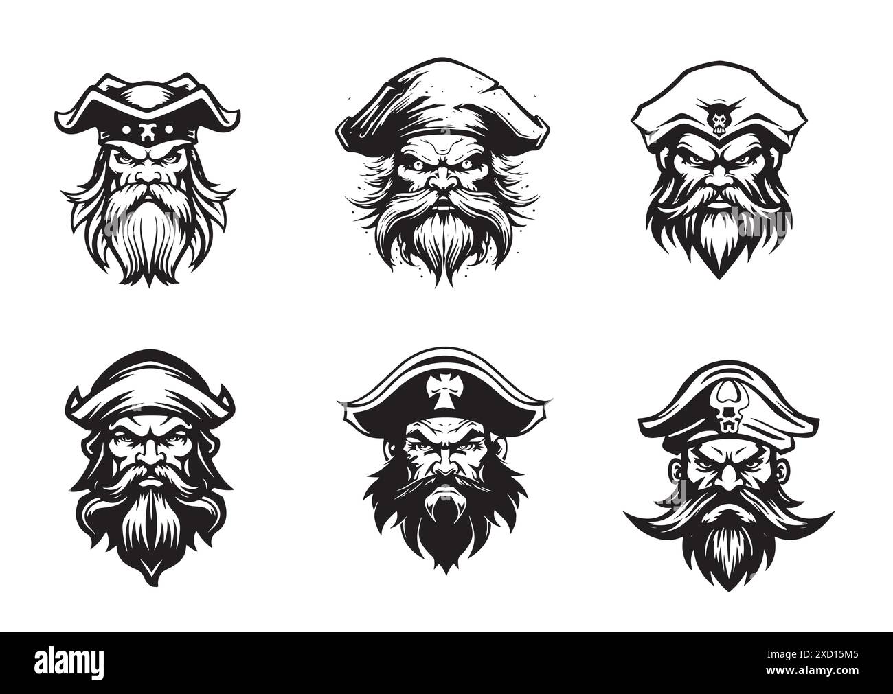 Pirate portrait logo abstract sketch hand drawn , engraving style ...
