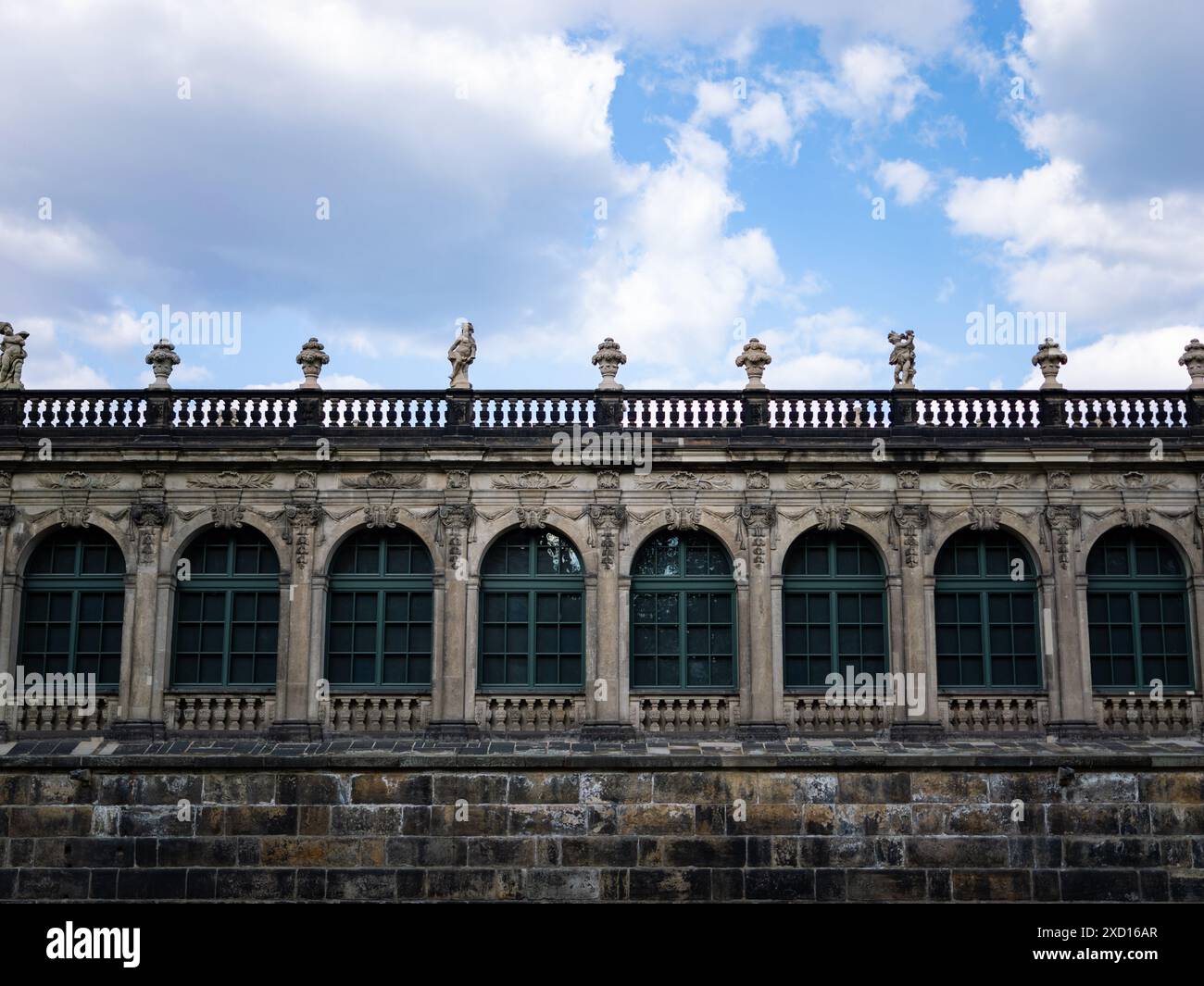 Dresden Zwinger exterior wall with windows and sculptures on the top ...