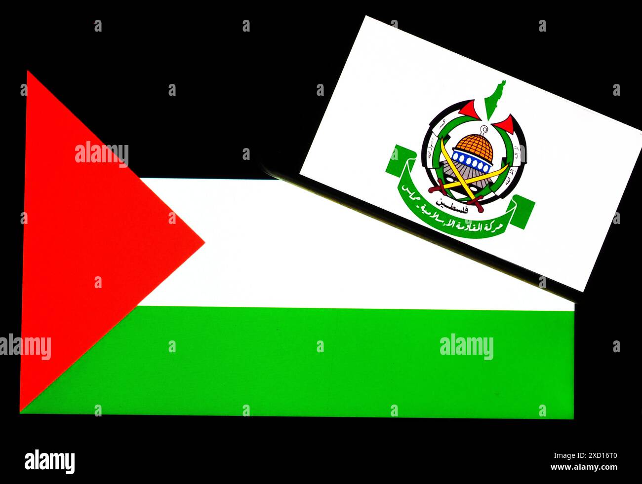 In this photo illustration, a Hamas (Islamic Resistance Movement) logo ...