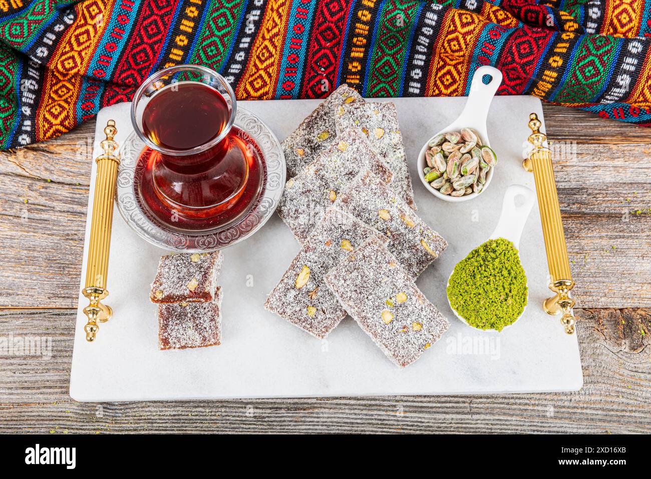 Traditional turkish dessert cezerye. Coffee or tea is served with ...