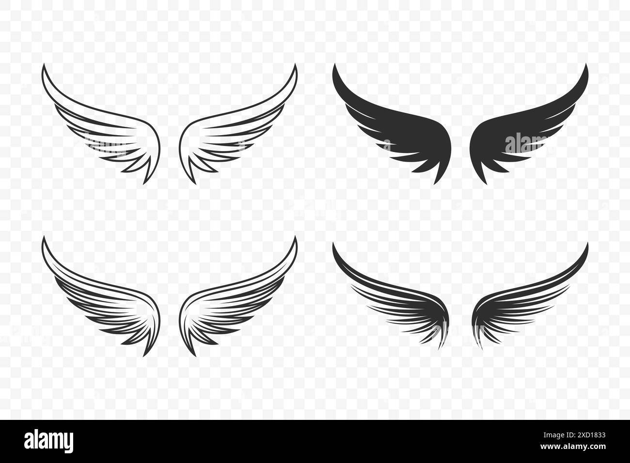 Vector Wing Icon Set. Vintage Angel Wings Silhouette, Icons, Logo ...