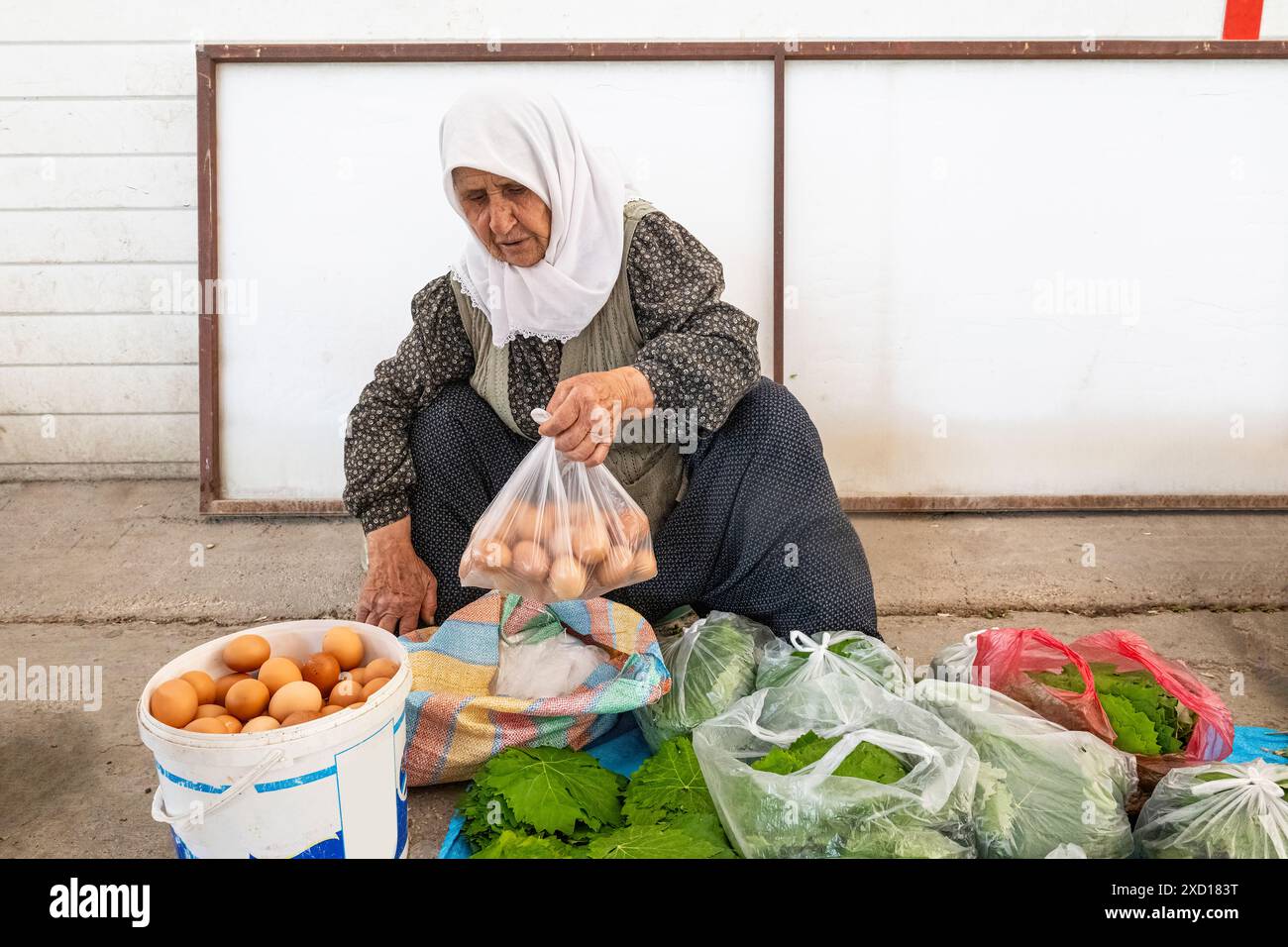 The old woman sells eggs in the market Stock Photo - Alamy
