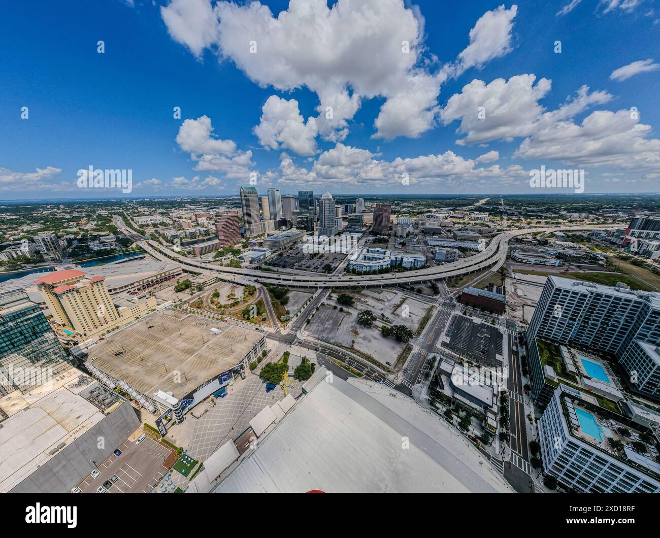 Beautiful aerial view of the Tampa bay City, it's Skyscrapers and Ybor ...