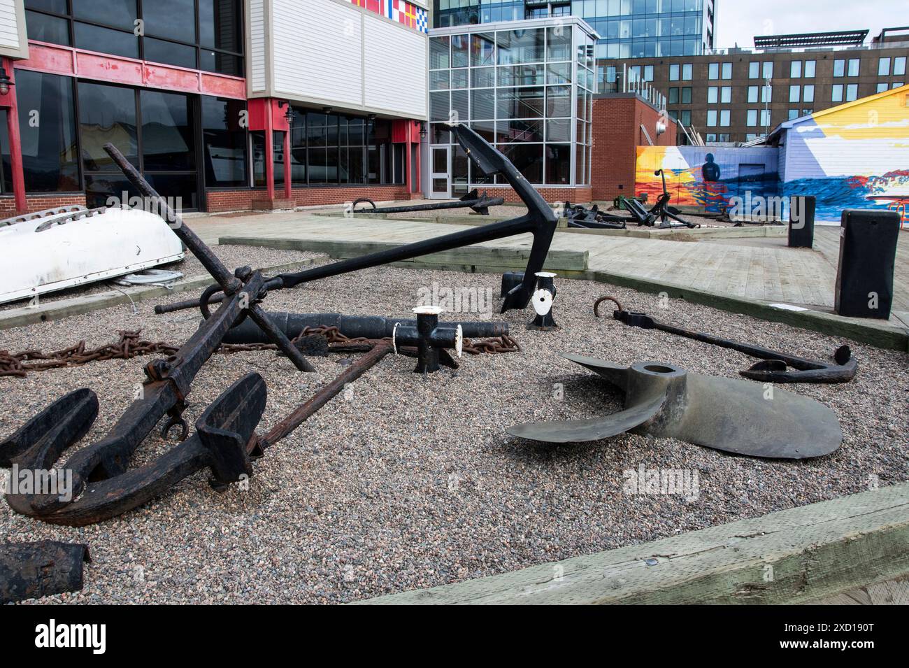 Various types of anchors displayed outside of the Maritime Museum of ...