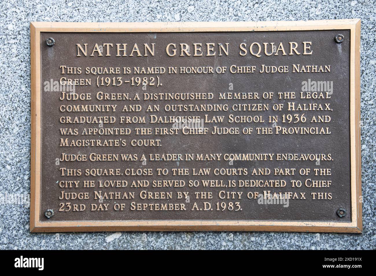 Plaque Nathan Green Square in downtown Halifax, Nova Scotia, Canada ...