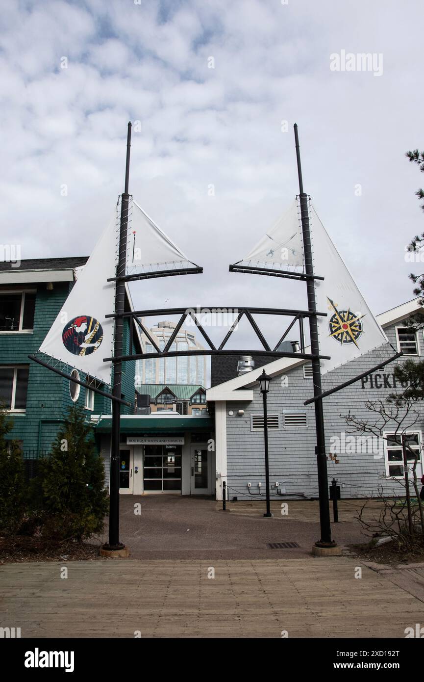 Historic Properties privateers wharf sign at the waterfront boardwalk ...