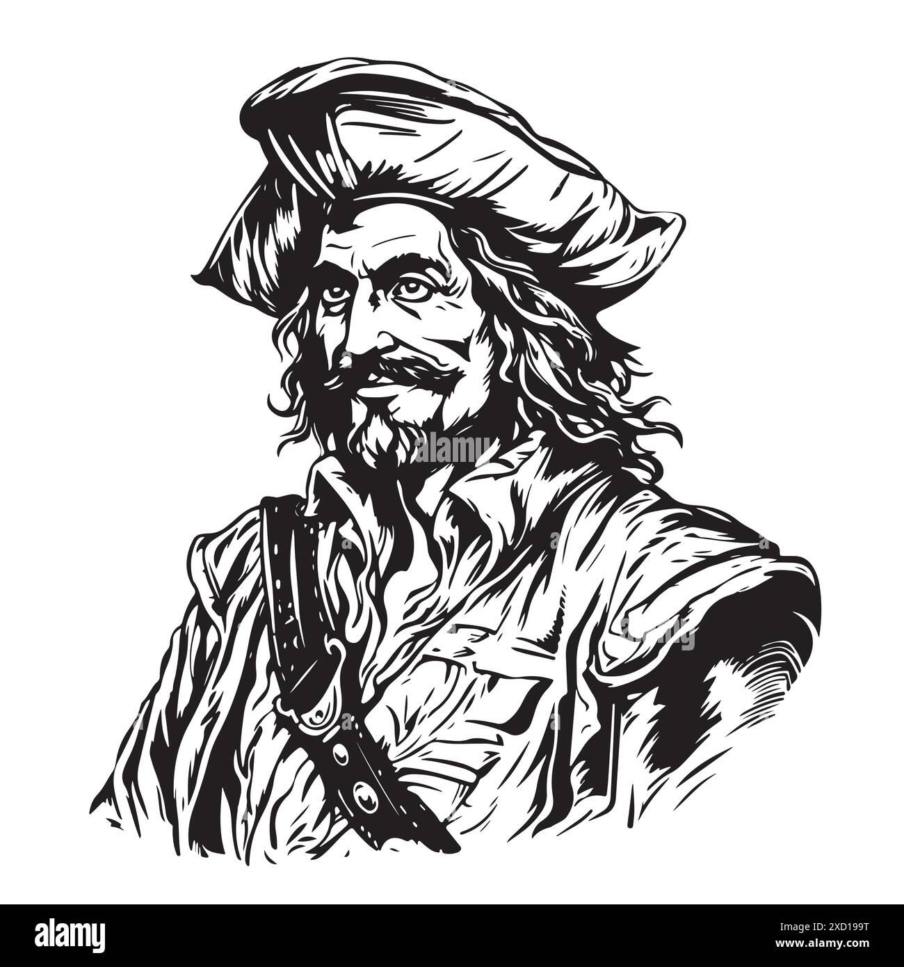 Pirate portrait abstract sketch hand drawn sketch, engraving style ...