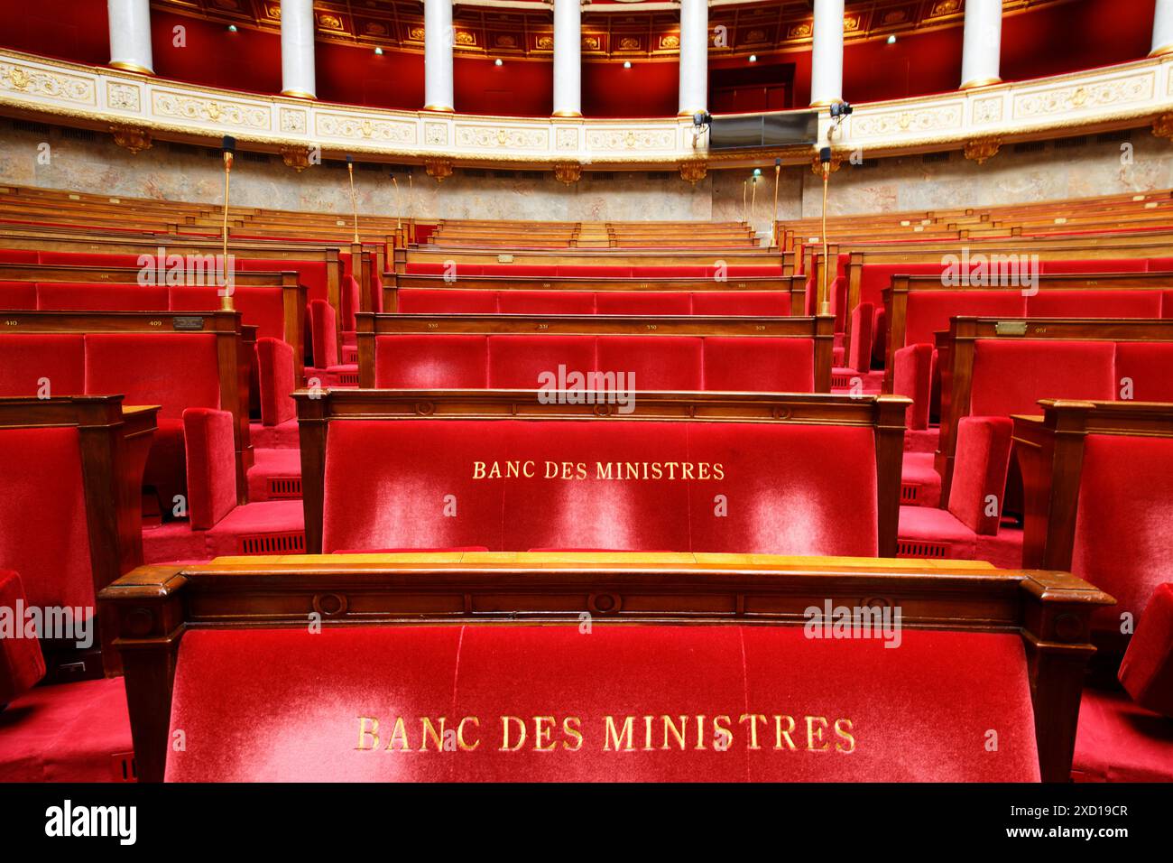 Paris France - Juin 03, 2023 : The benches of ministers in Bourbon ...
