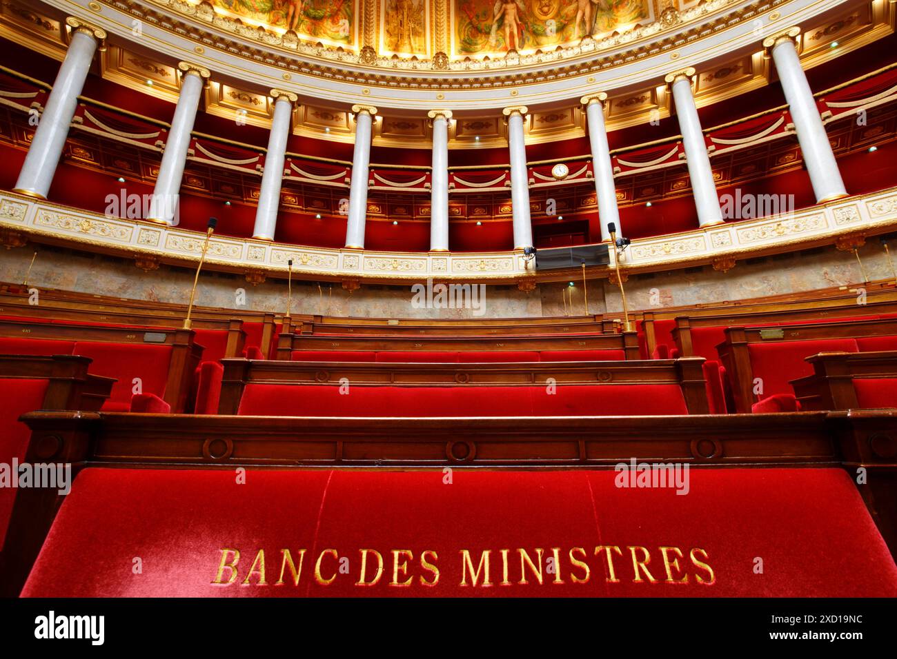 Paris France - Juin 03, 2023 : The benches of ministers in Bourbon ...