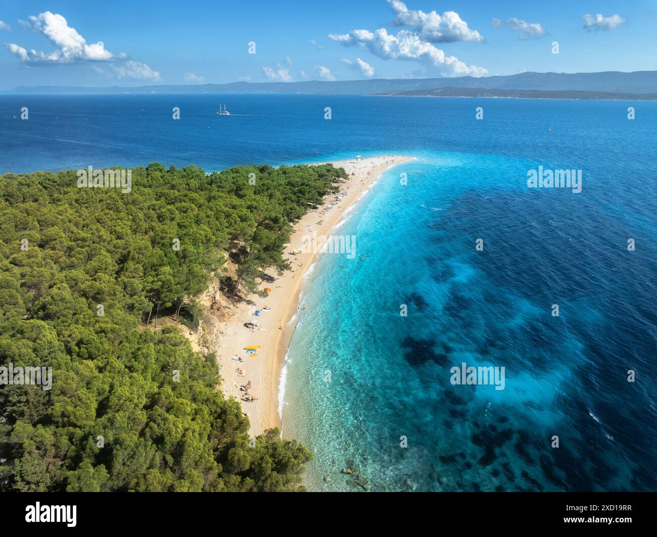 Aerial view of blue sea, sandbank, sandy beach, green trees Stock Photo ...