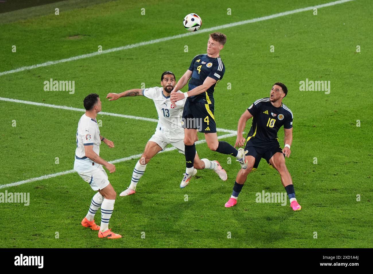 Scotland's Scott McTominay heads at goal during the UEFA Euro 2024 ...