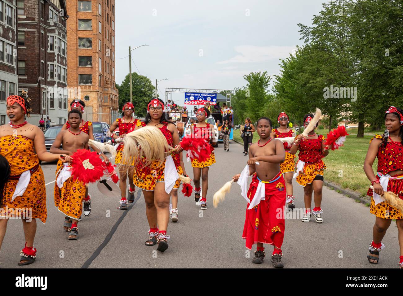 Detroit, Michigan, USA. 19th June, 2024. An African dance troupe in a ...
