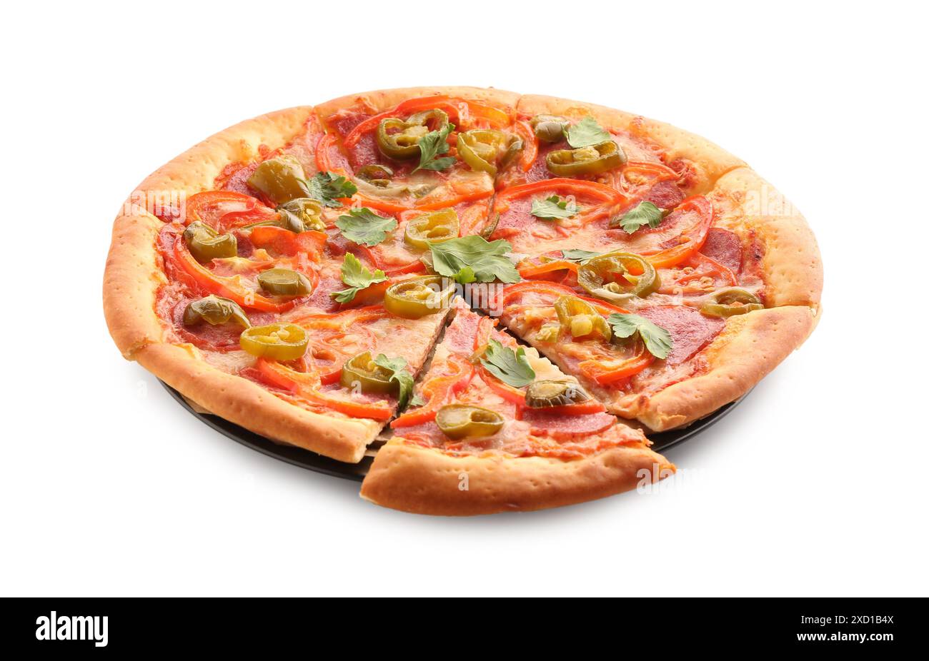Delicious hot pizza Diablo isolated on white Stock Photo - Alamy