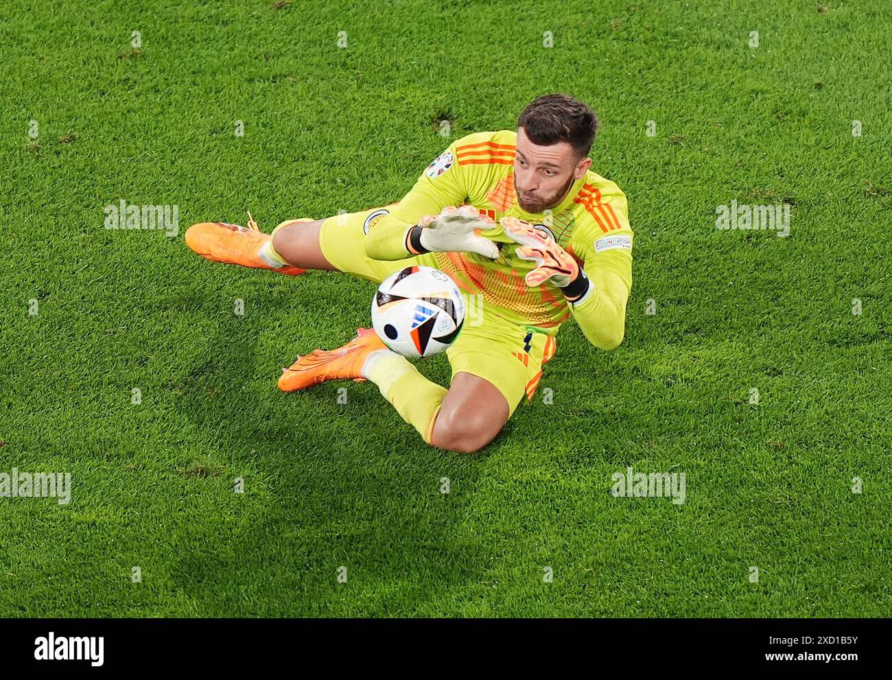 Scotland goalkeeper Angus Gunn collects the ball during the UEFA Euro ...