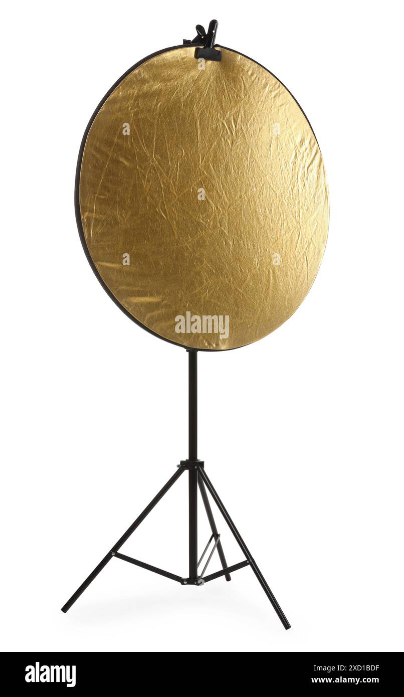 Stand with reflector isolated on white. Photo studio equipment Stock ...