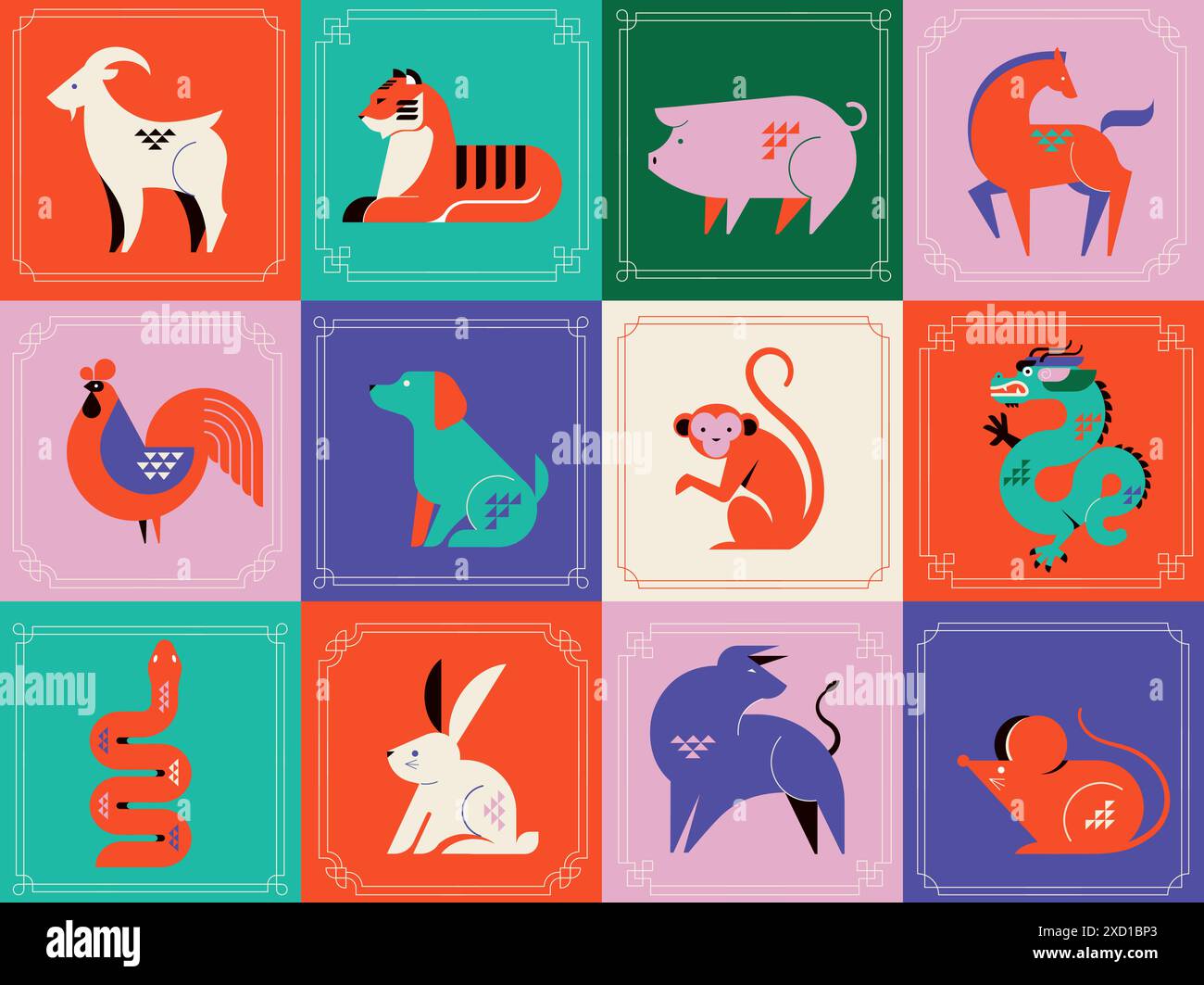 Chinese horoscope zodiac collection, geometric minimalist style ...