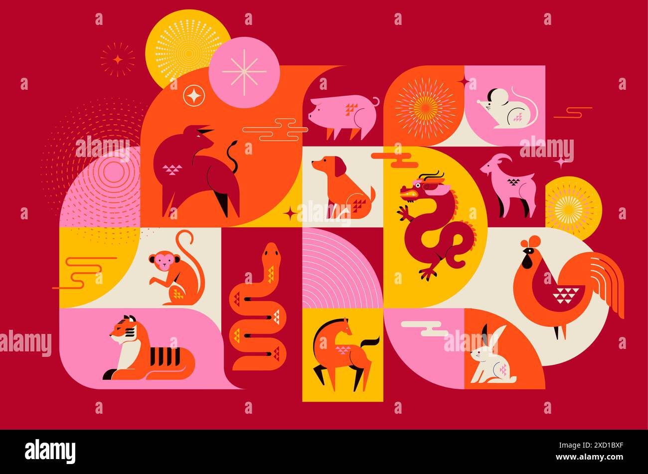 Chinese horoscope zodiac concept design, poster, banner. Geometric ...